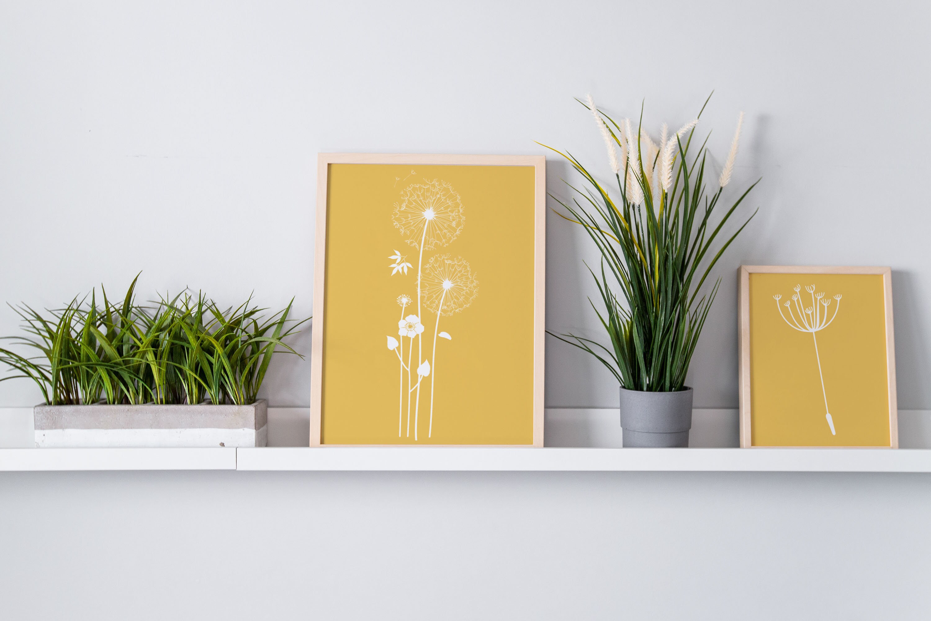 Mustard Yellow Dandelion Printable Artwork, Floral Digital Download ...