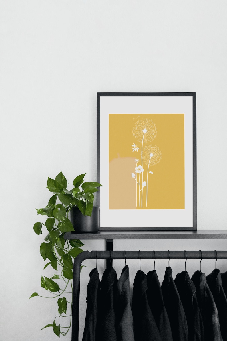 Mustard Yellow Dandelion Printable Floral Print Artwork | Etsy