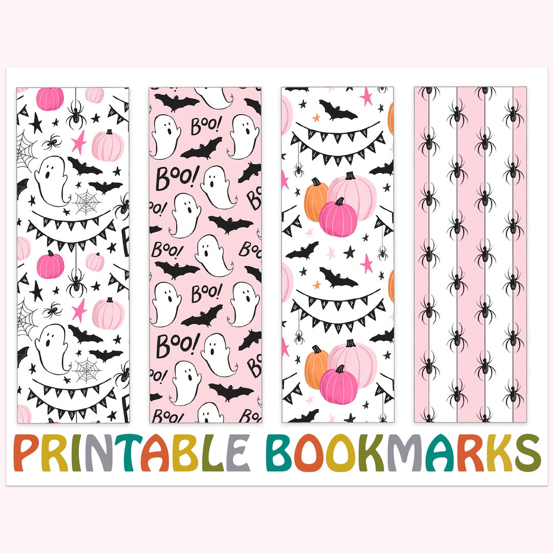 Pastel Pink Halloween Bookmarks, Cute Spooky Page Markers, Set of Four ...