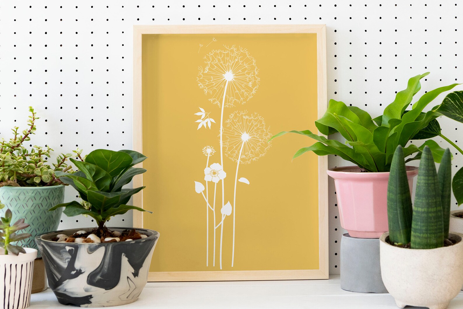 Mustard Yellow Dandelion Printable Artwork, Floral Digital Download ...