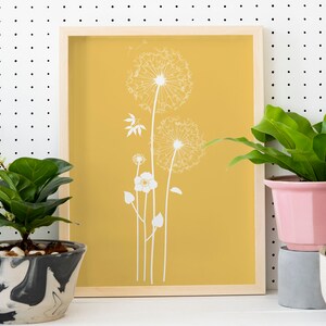 Mustard Yellow Dandelion Printable Artwork, Floral Digital Download ...
