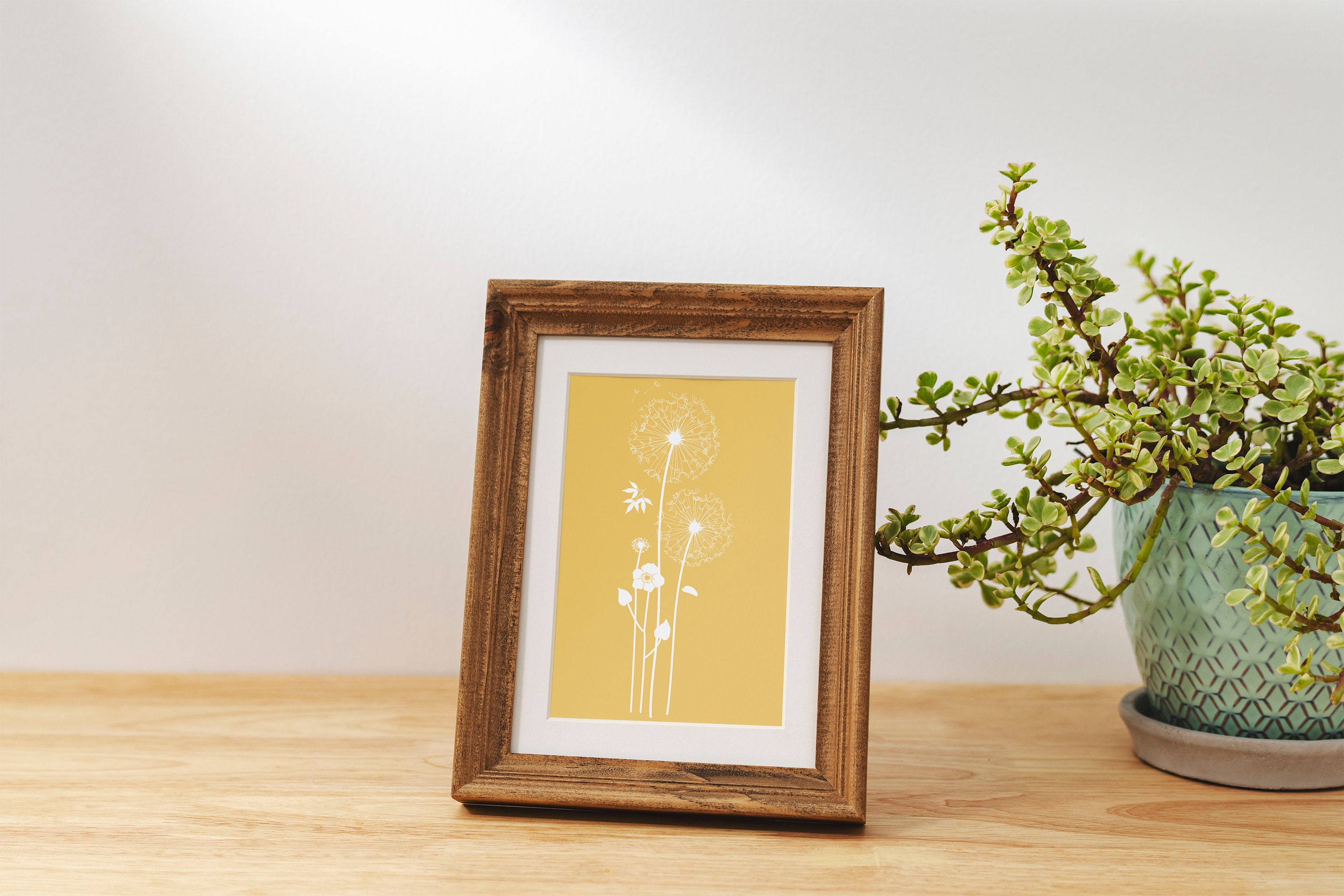 Mustard Yellow Dandelion Printable Artwork, Floral Digital Download ...