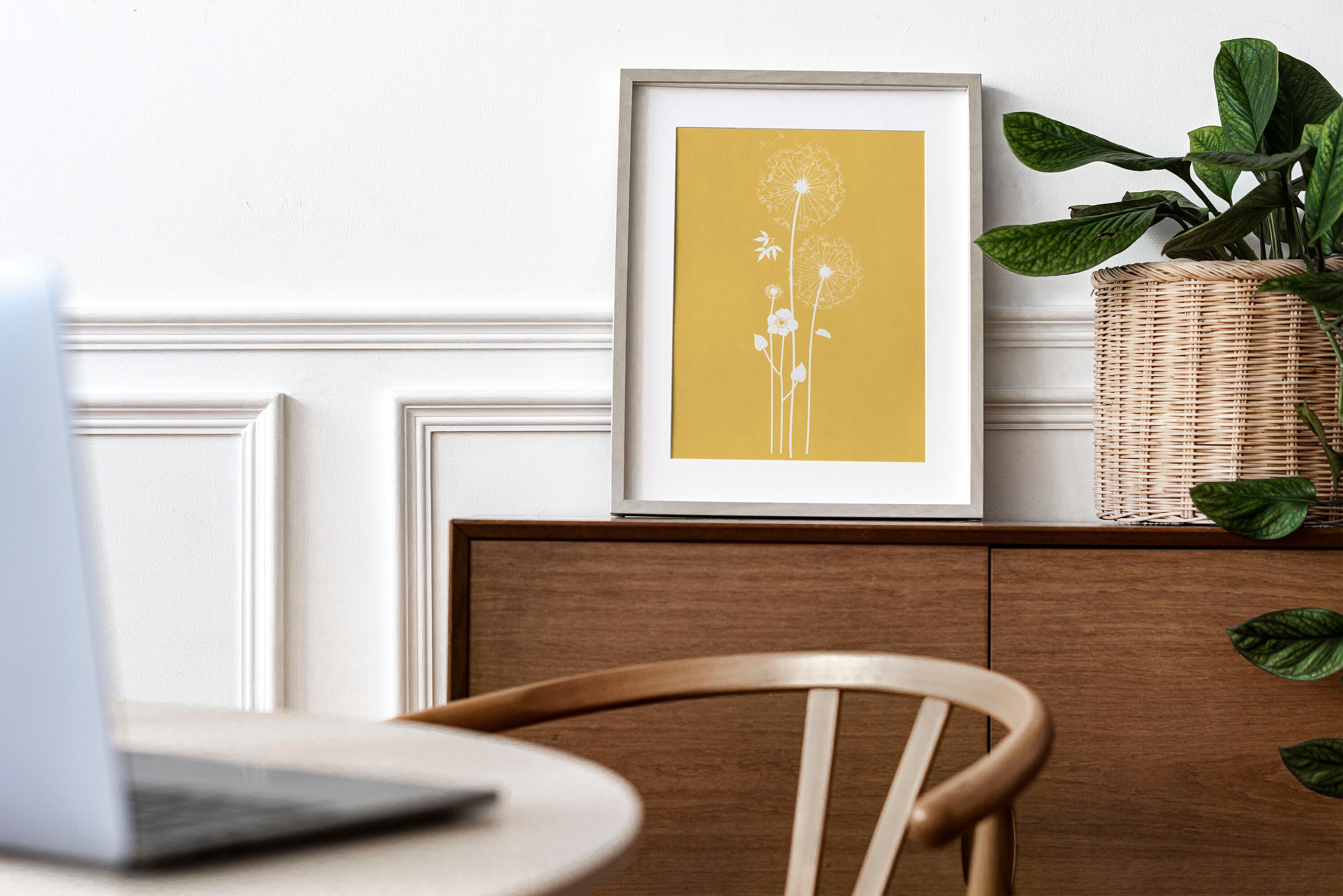 Mustard Yellow Dandelion Printable Artwork, Floral Digital Download ...