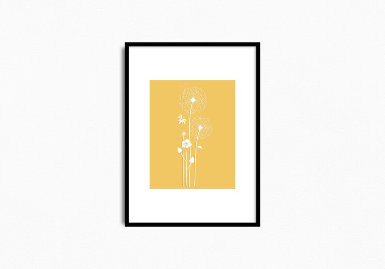 Mustard Yellow Dandelion Printable Floral Print Artwork | Etsy