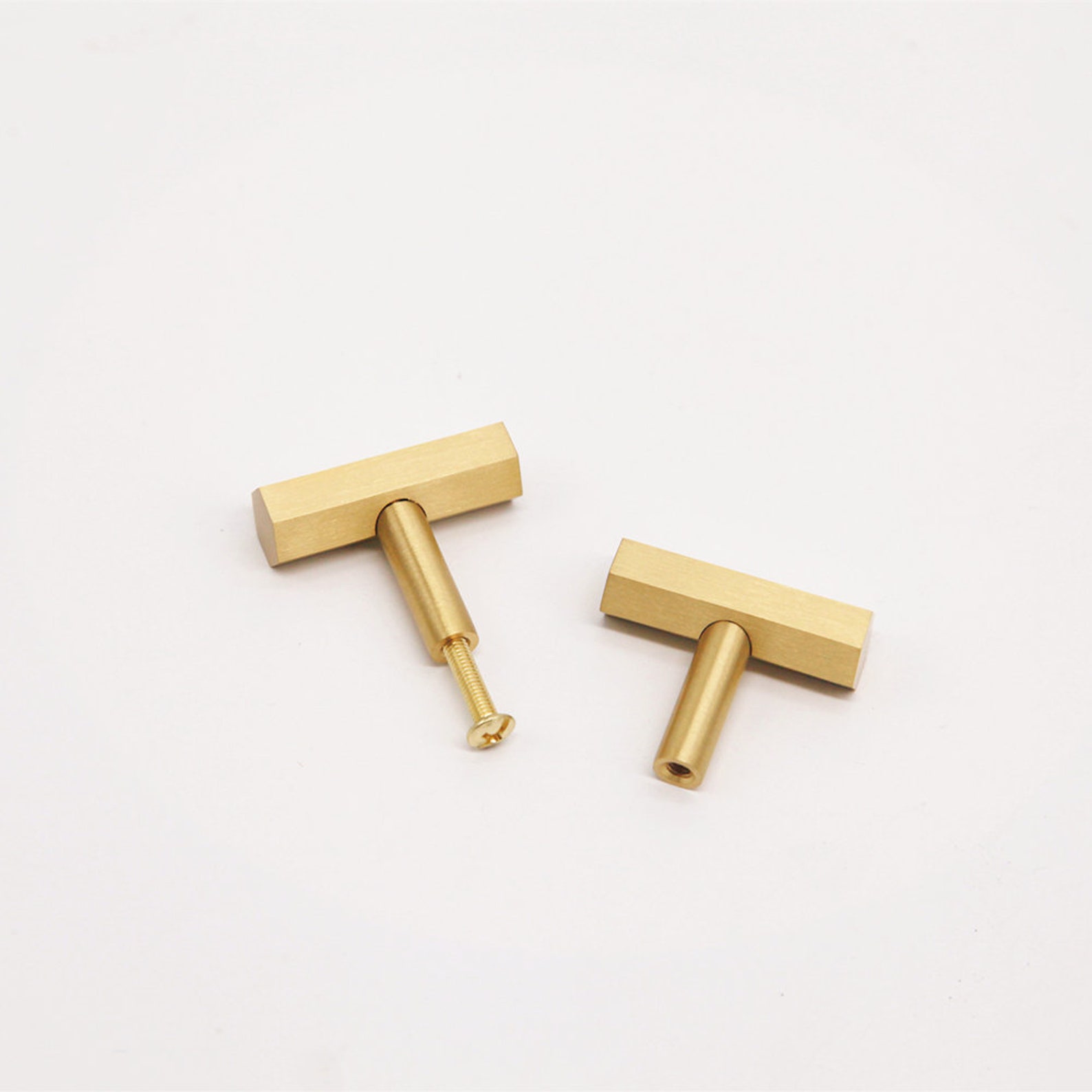 Brushed Brass Hex Knob: Mid-century Modern Cabinet Hardware - Etsy