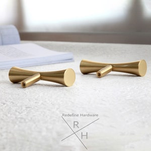 Solid Brass Mid-century Modern Cabinet Knob - Brushed Gold - Etsy