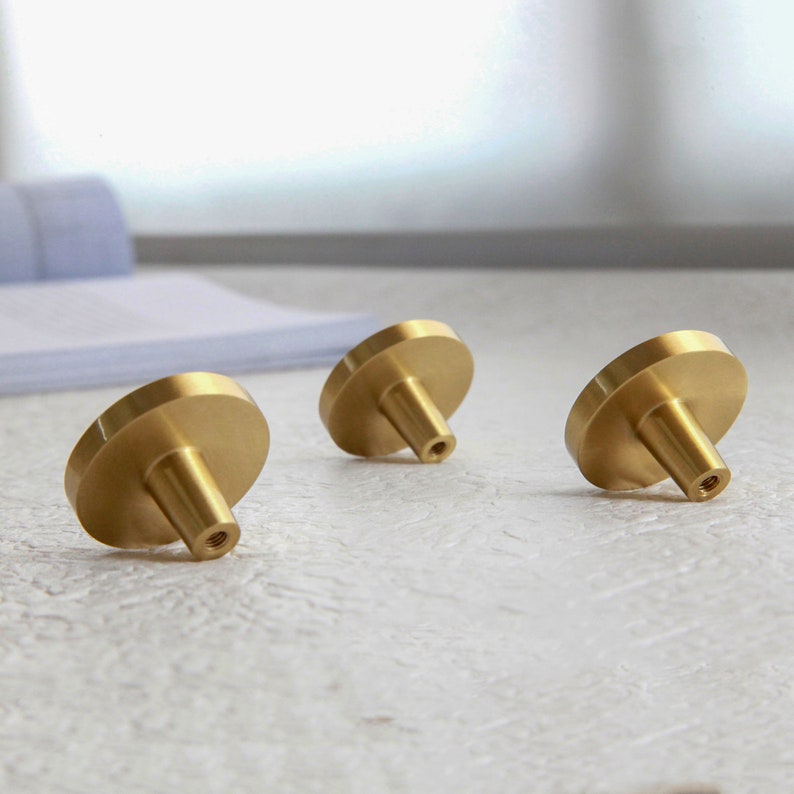 Mid-century Modern Solid Brass Cabinet Knob in Brushed Brass - Etsy