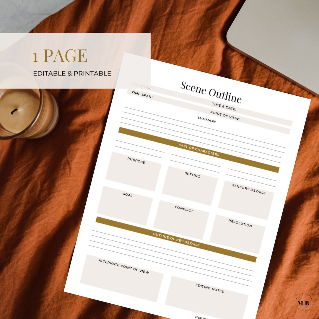 Scene Outline Writing Worksheet, Scene Builder, Writing Template, Novel ...