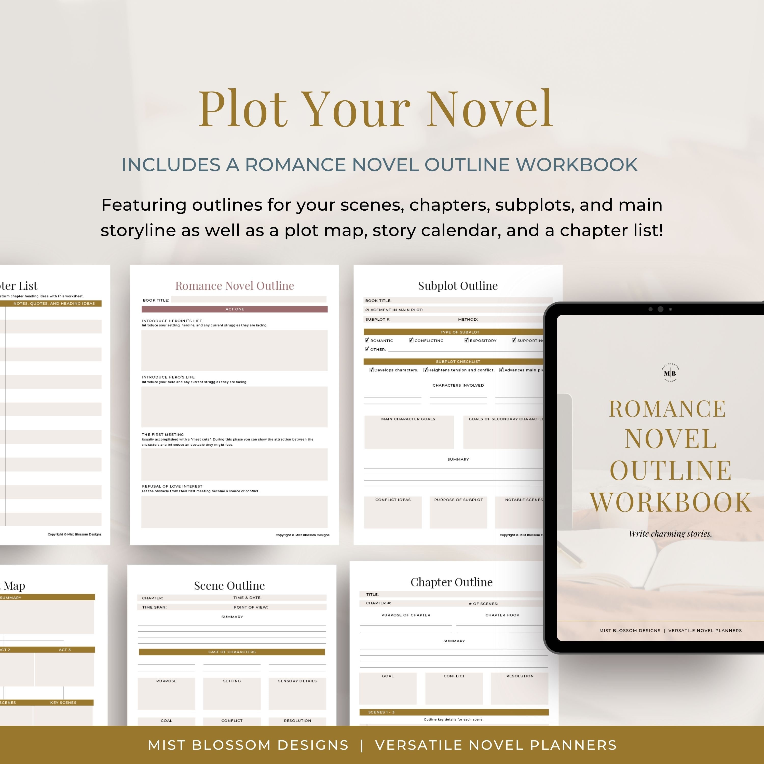 Romance Novel Planner, Romance Novel Outline, Character Workbook ...