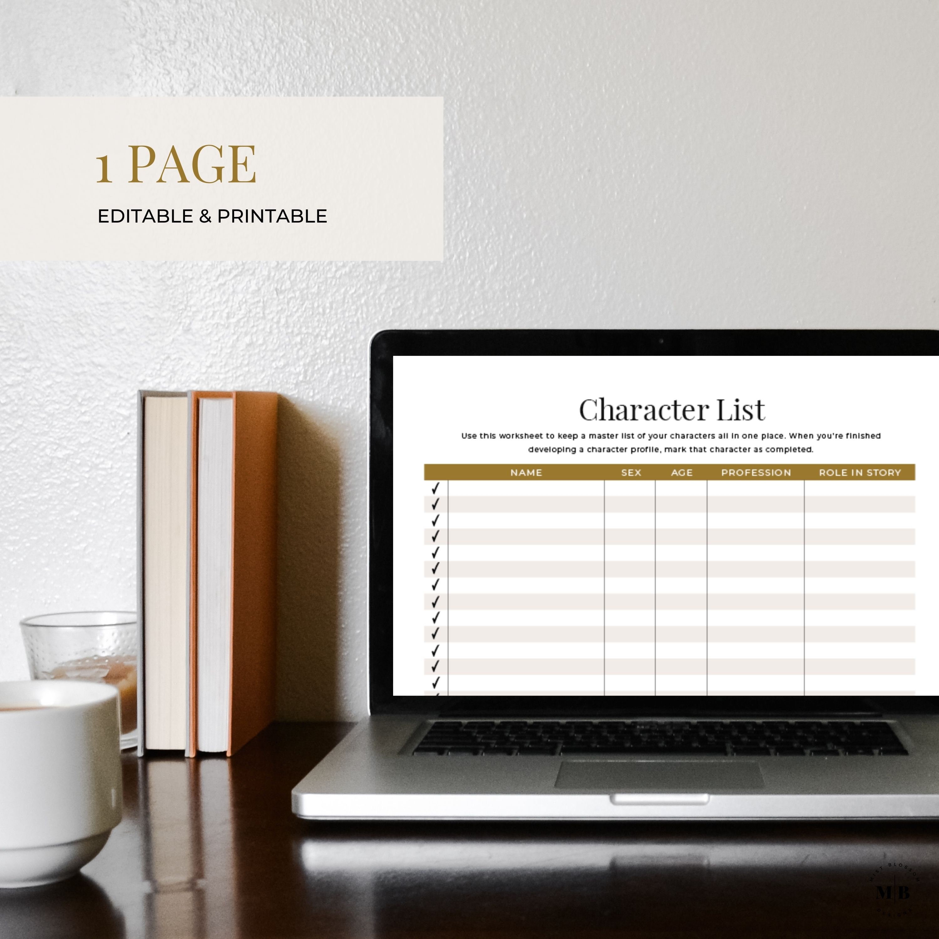 Character List Novel Template Character Reference Sheet - Etsy