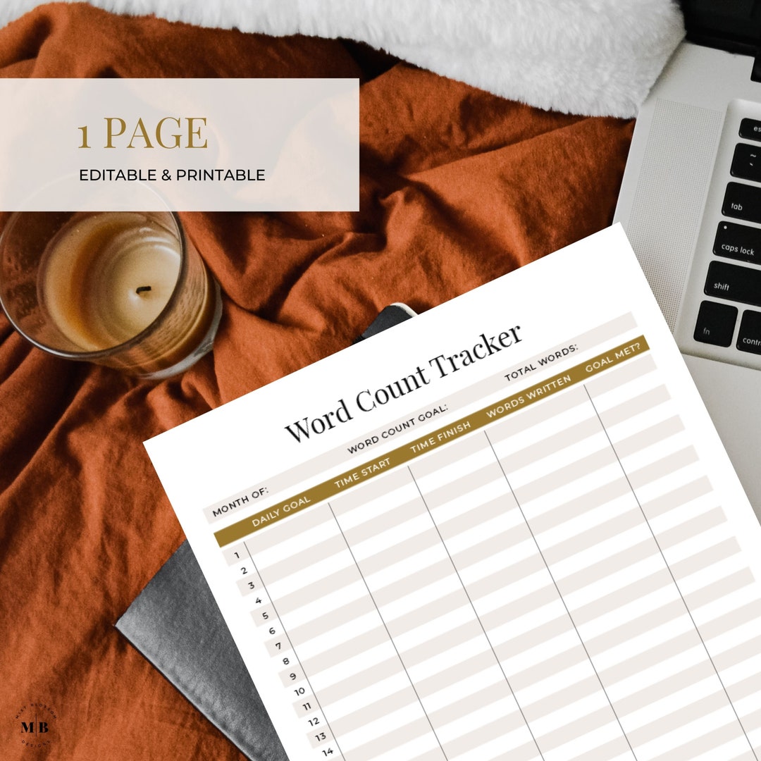 Word Count Tracker for Writers, Daily and Monthly Word Count Tracker ...