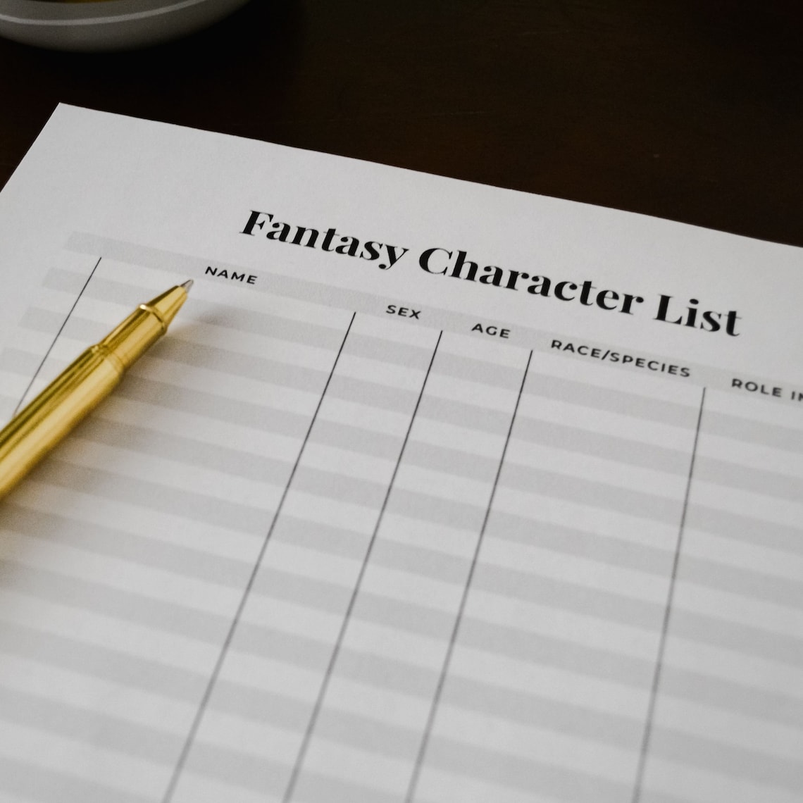 Fantasy Character List Novel Template Character Worksheet for - Etsy