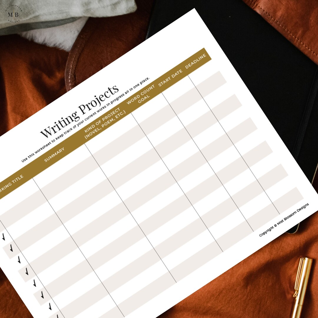 Writing Projects Tracker, Works in Progress, Novel Template, Writing ...