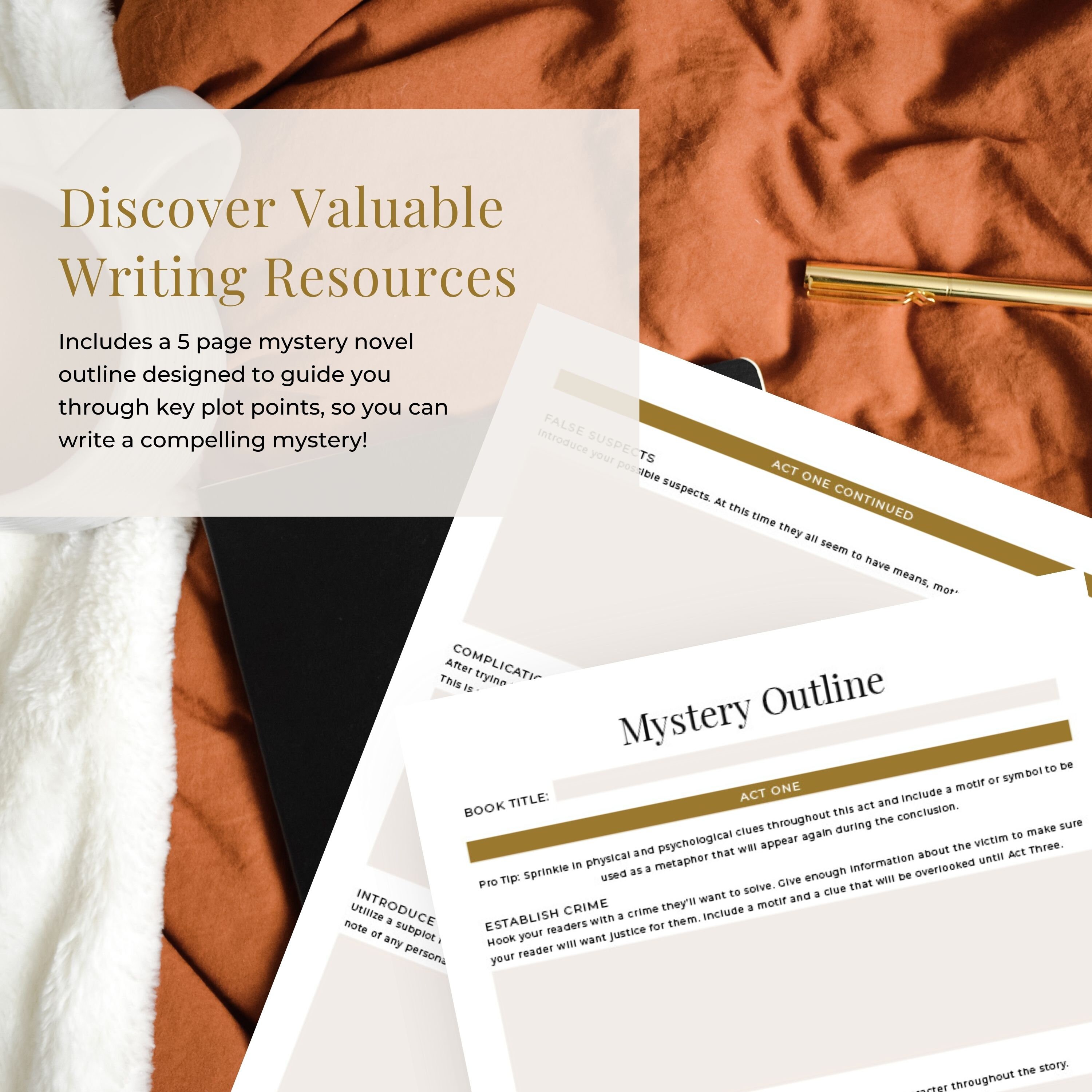 Mystery Novel Outline Writing Planner, Novel Writing Workbook for ...