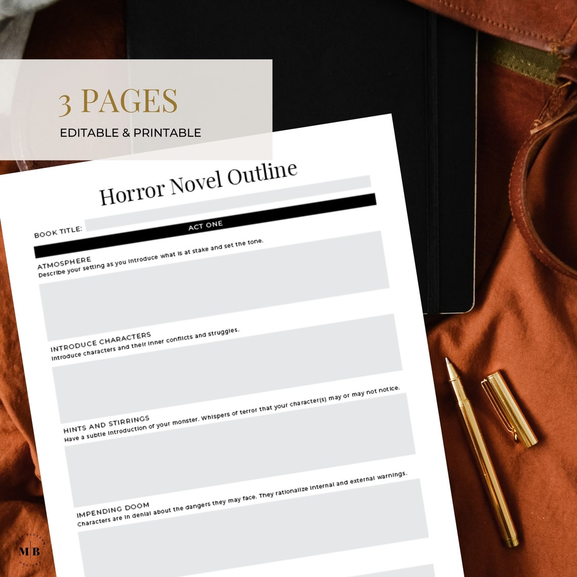 Horror Novel Outline Template Book Writing Template for - Etsy