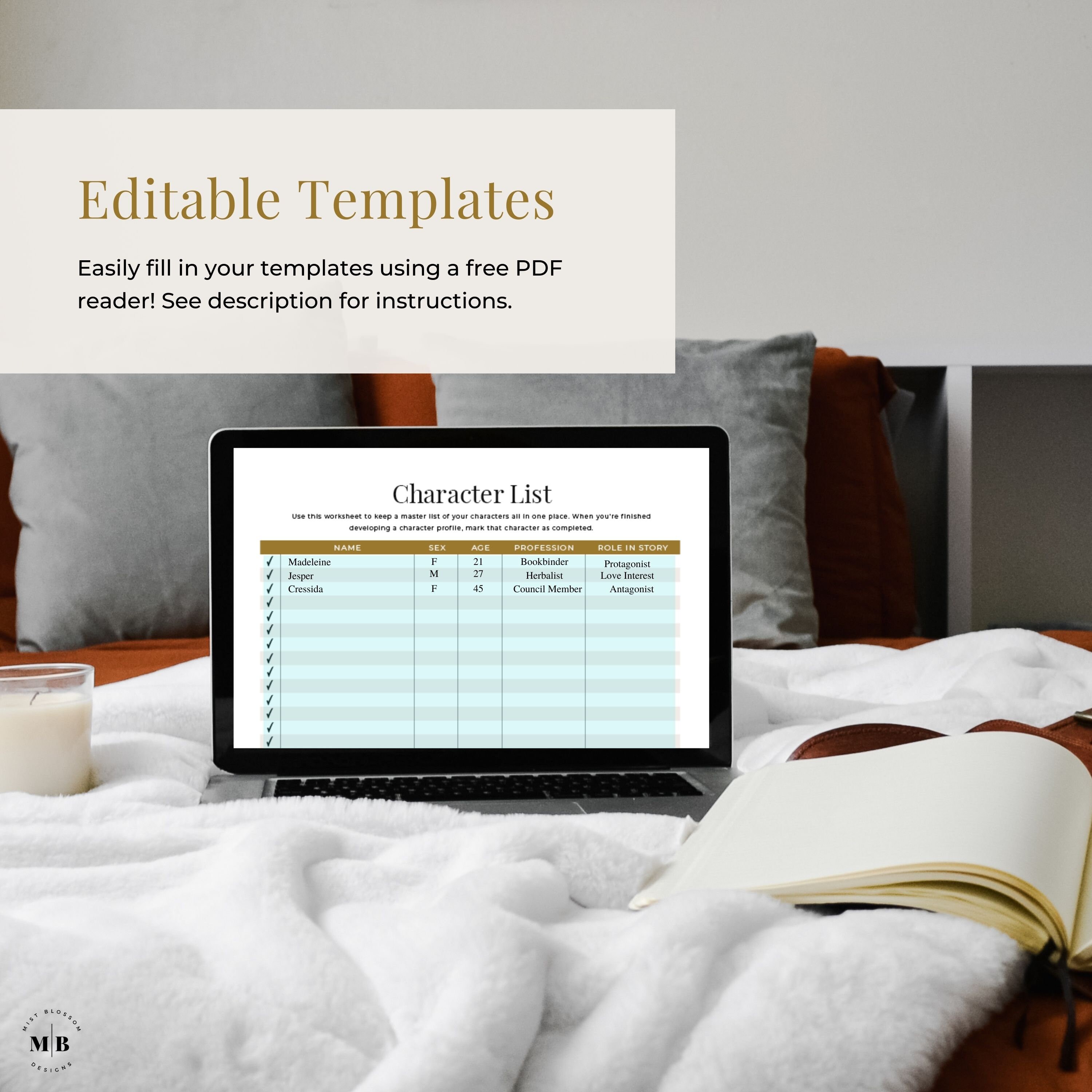 Character List Novel Template Character Reference Sheet - Etsy