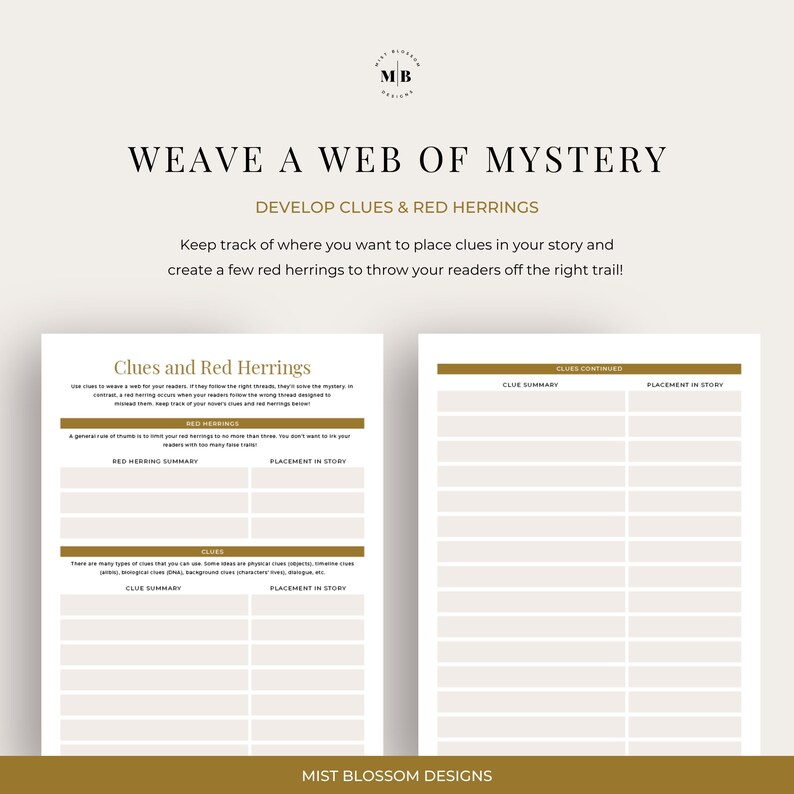 Novel Template for Clues and Red Herrings Mystery and - Etsy