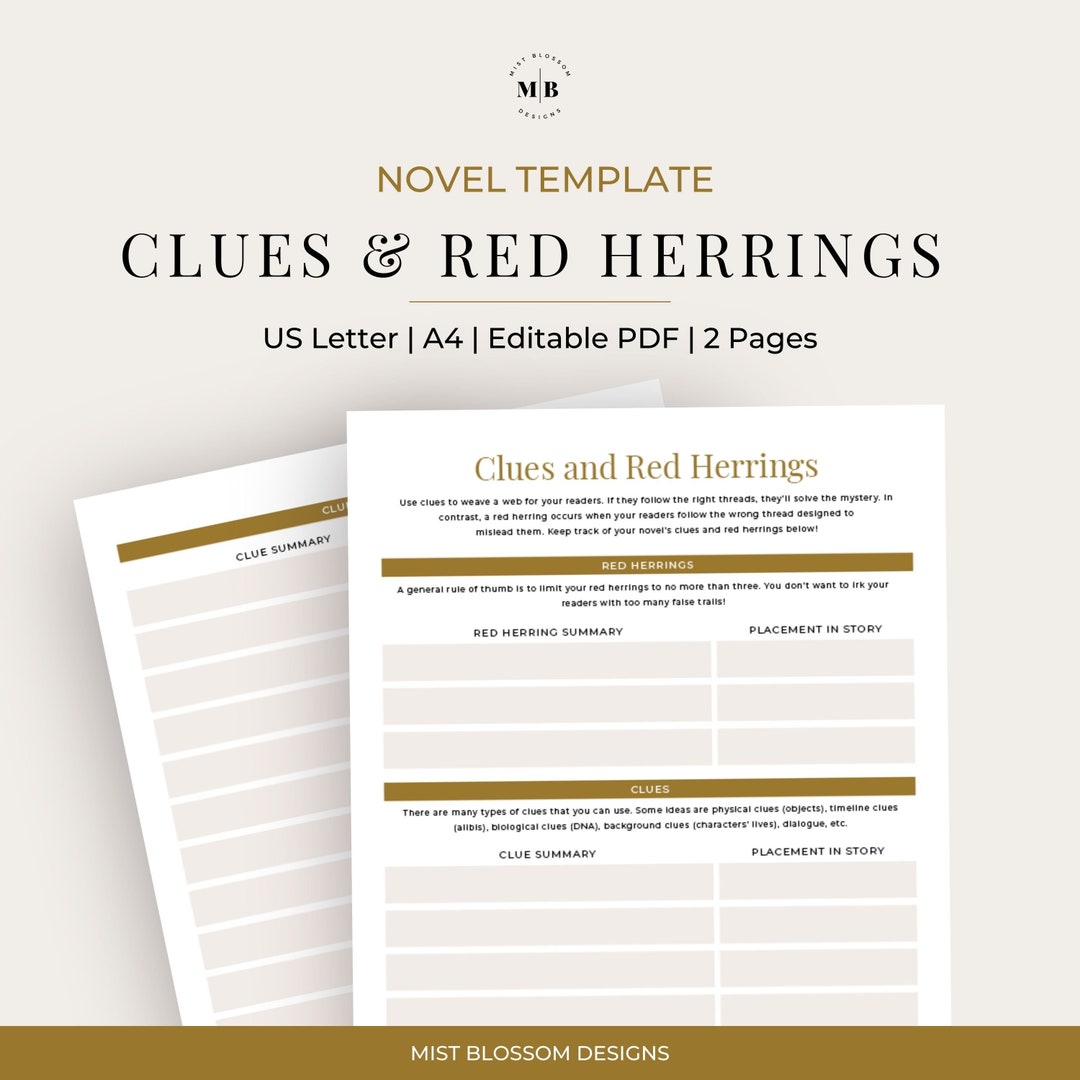 Novel Template for Clues and Red Herrings Mystery and - Etsy