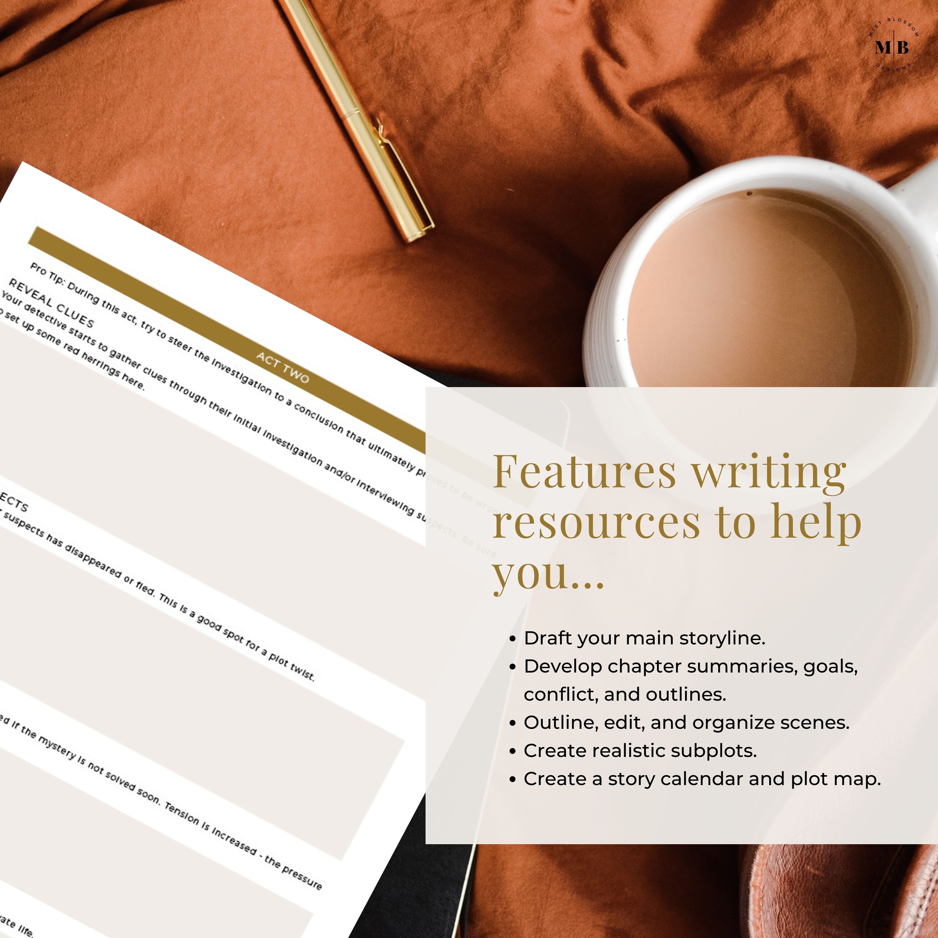 Mystery Novel Outline Writing Planner, Novel Writing Workbook for ...