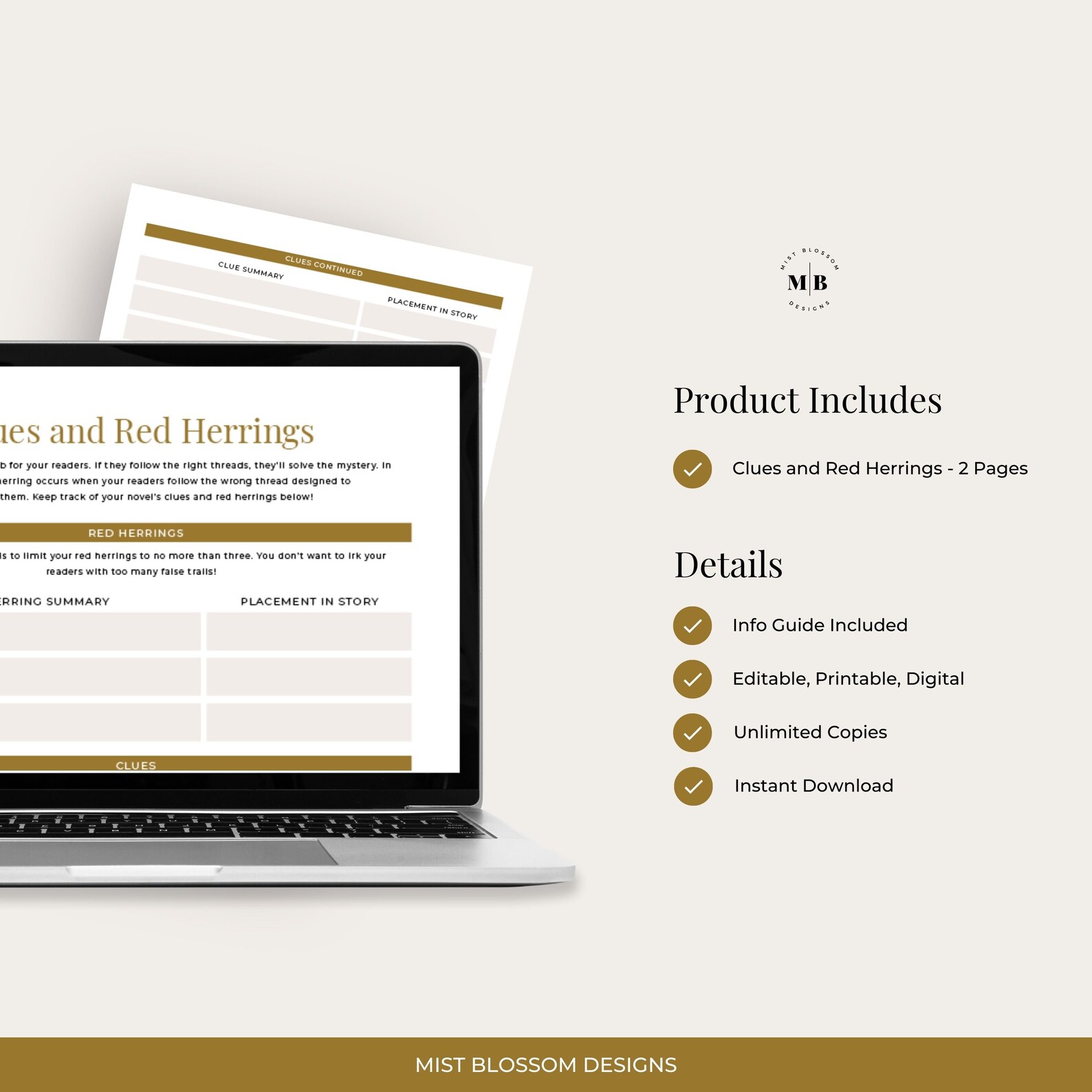 Novel Template for Clues and Red Herrings Mystery and - Etsy