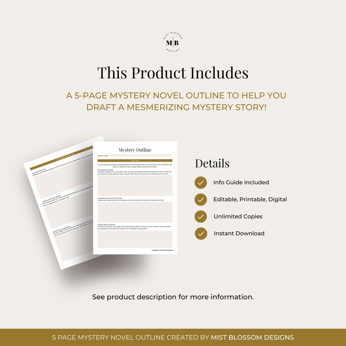 Mystery Novel Outline Writing Template Crime Writing Plot - Etsy