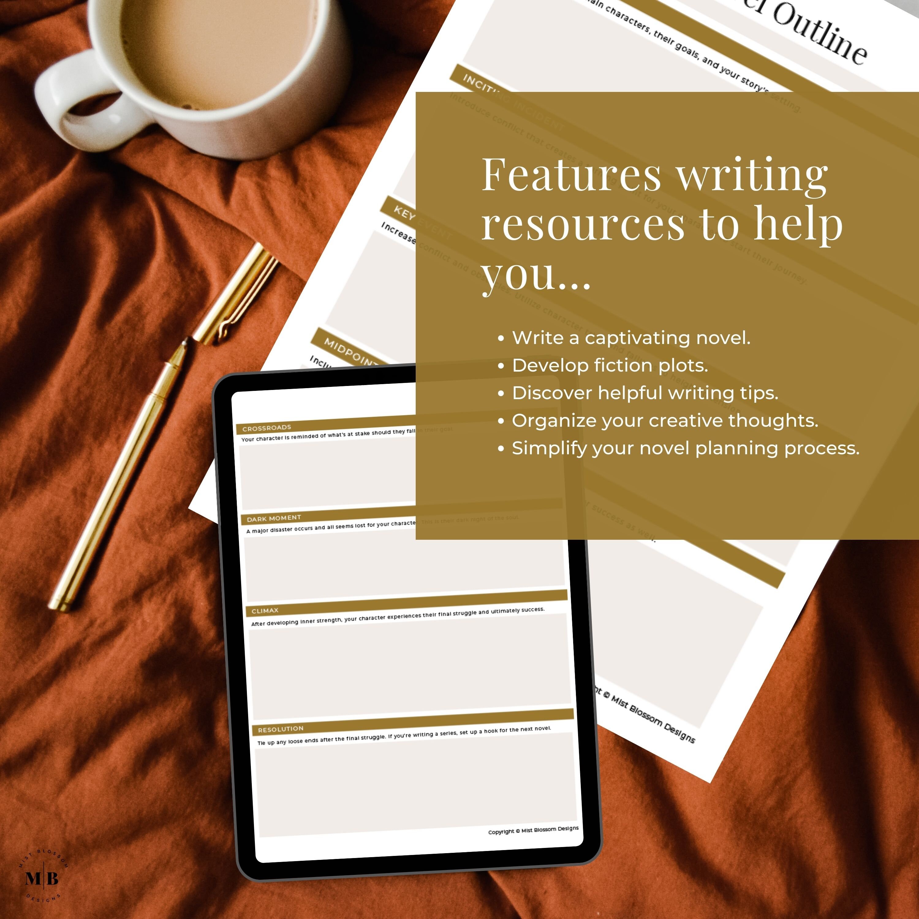 Novel Outline Writing Worksheet, Writing Template, Novel Planner, Book ...