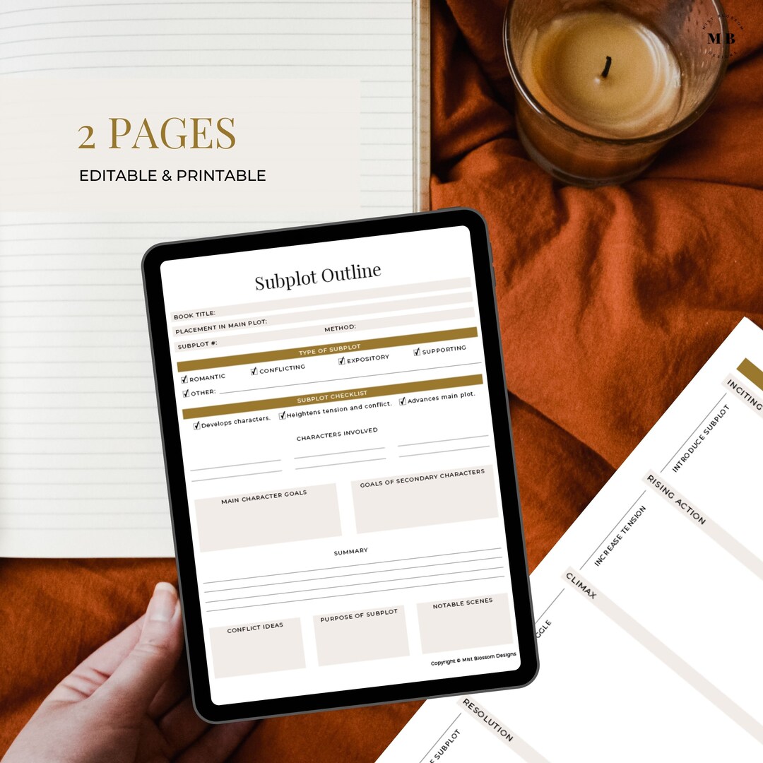 Subplot Outline Novel Template, Writing Planner, Novel Outline, Scene ...