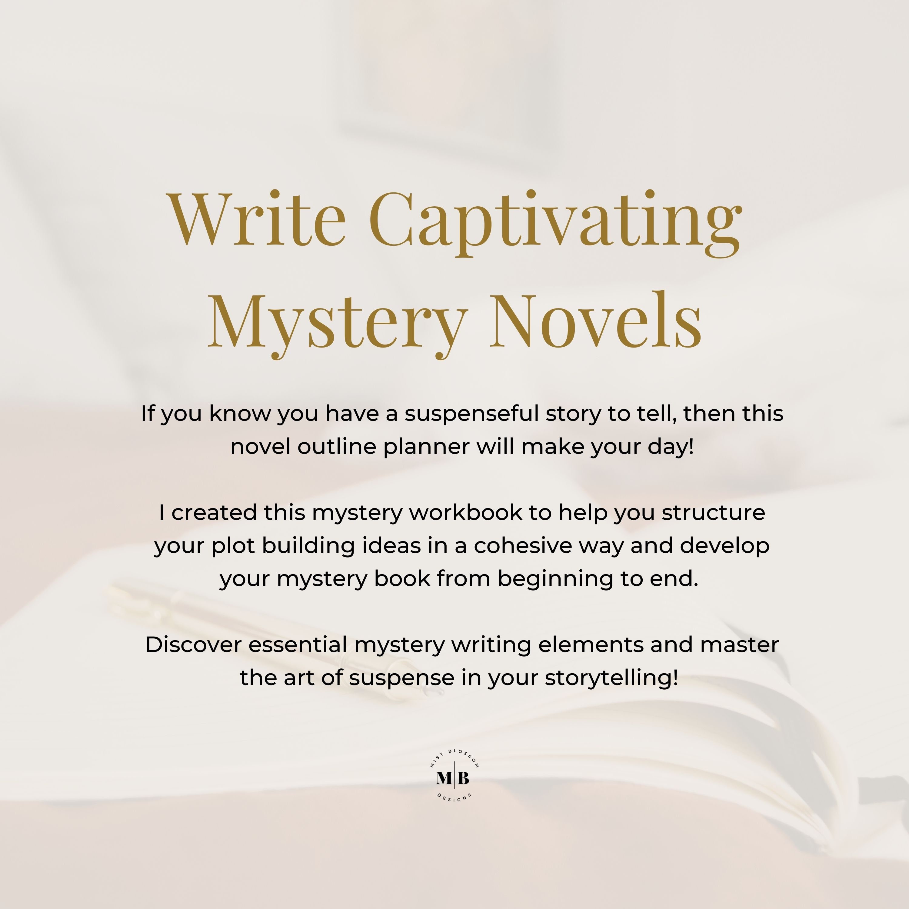 Mystery Novel Outline Writing Planner, Novel Writing Workbook for ...