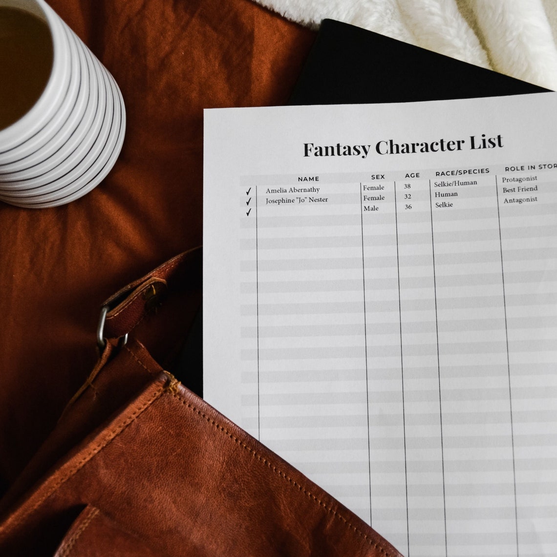 Fantasy Character List Novel Template Character Worksheet for - Etsy