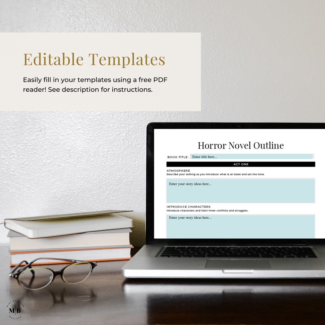 Horror Novel Outline Template, Book Writing Template for Horror Writers ...