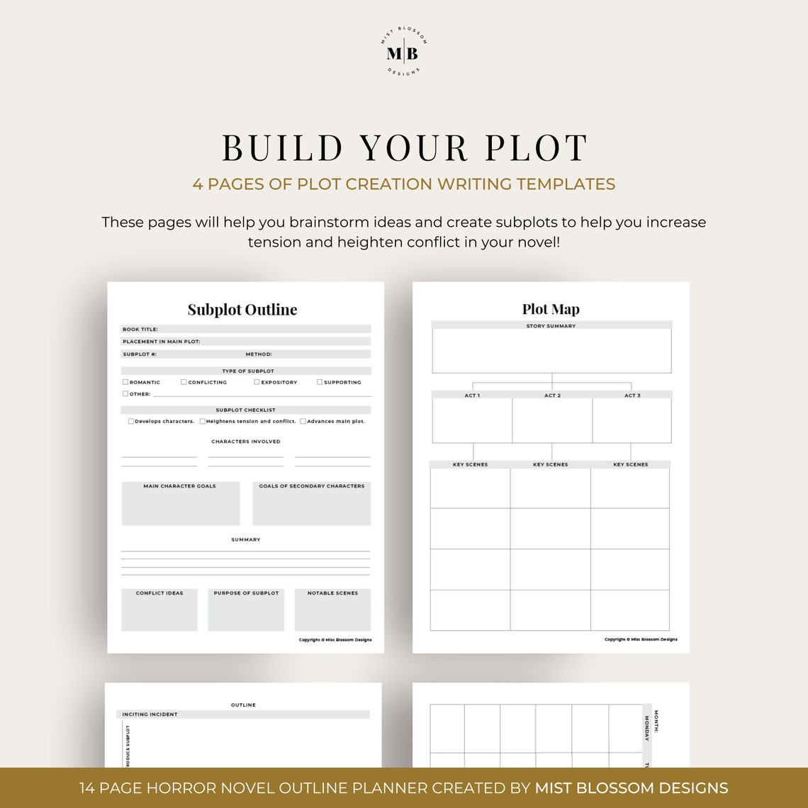 Horror Novel Outline Planner Novel Writing Outline Templates - Etsy