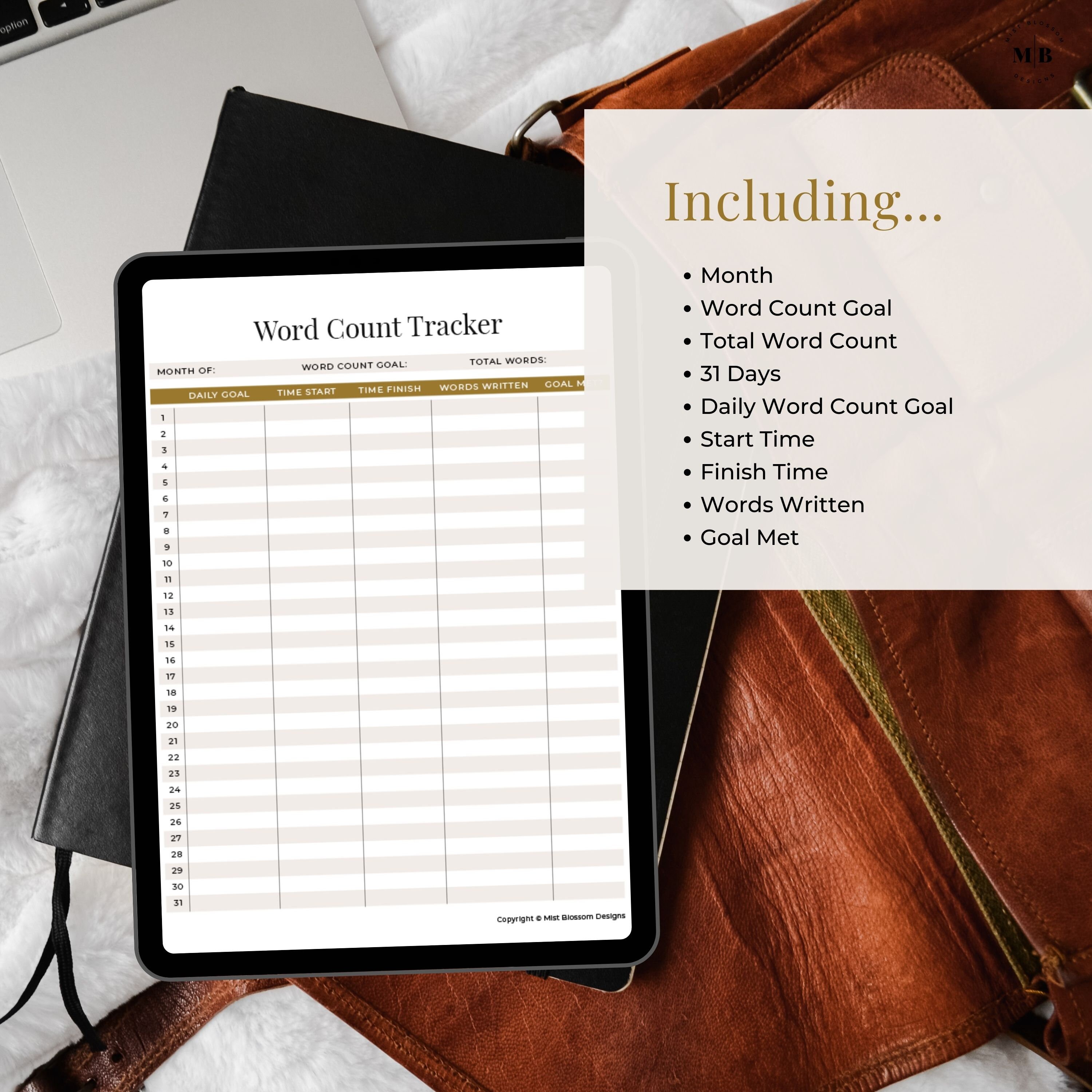 Word Count Tracker for Writers, Daily and Monthly Word Count Tracker ...