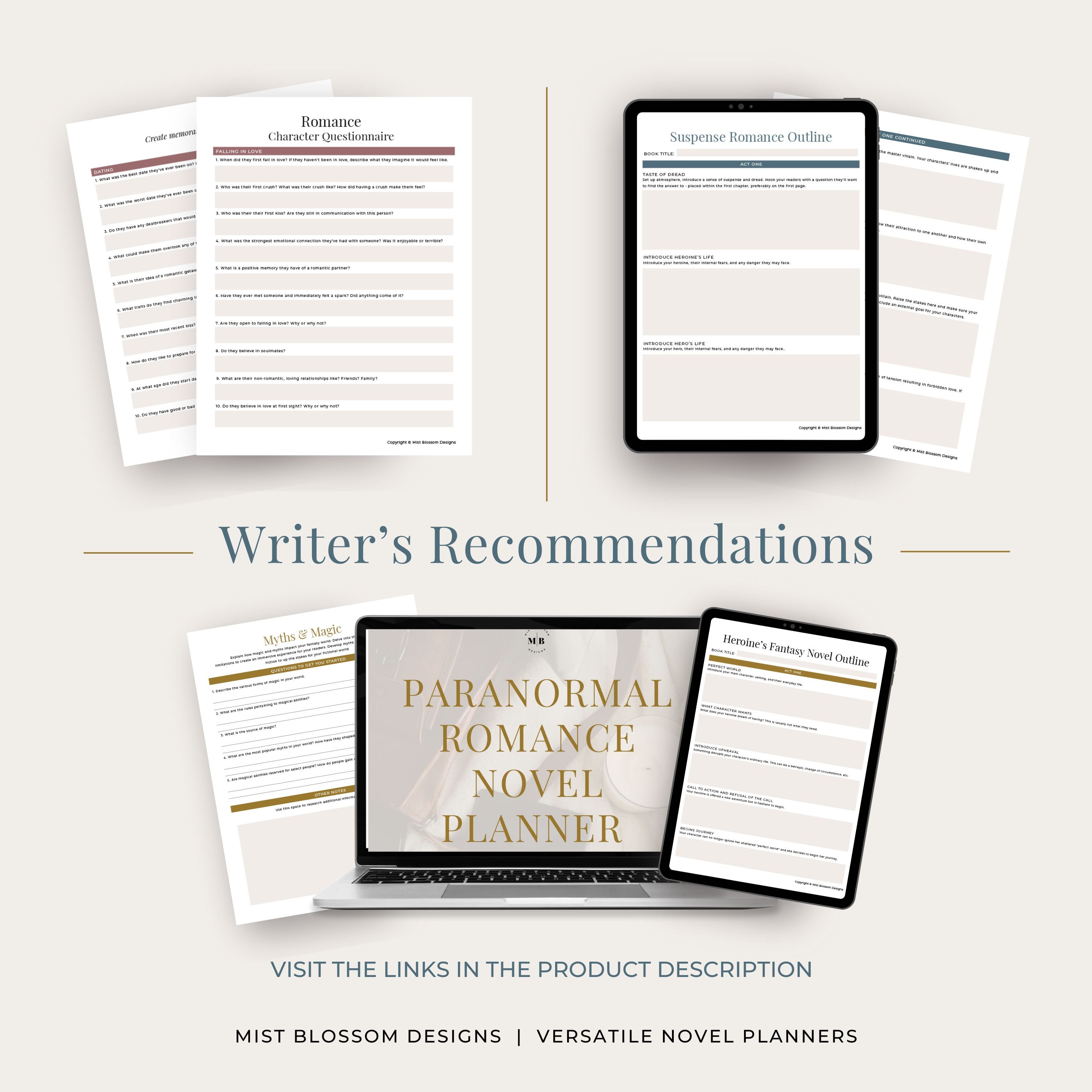 Romance Novel Planner, Romance Novel Outline, Character Workbook ...