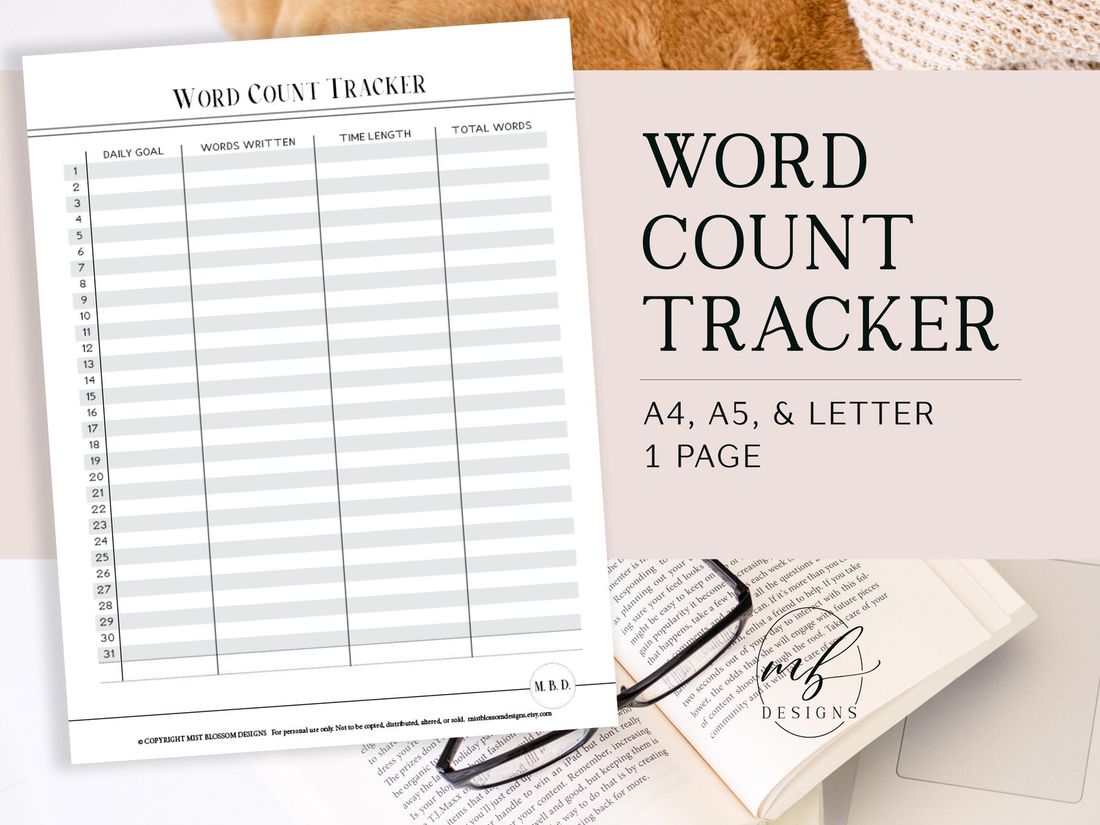 Word Count Tracker Writing Worksheet Word Count Goals | Etsy