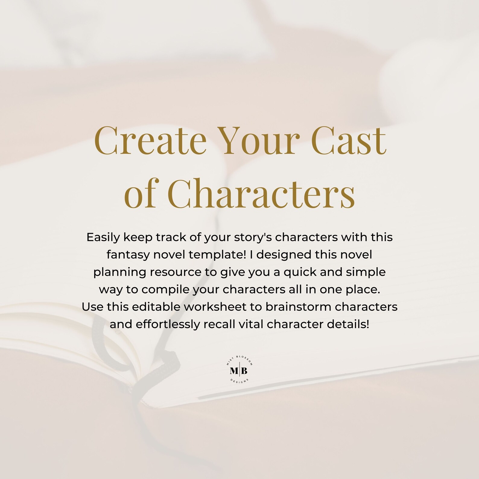 Fantasy Character List Novel Template, Character Worksheet for Novel ...