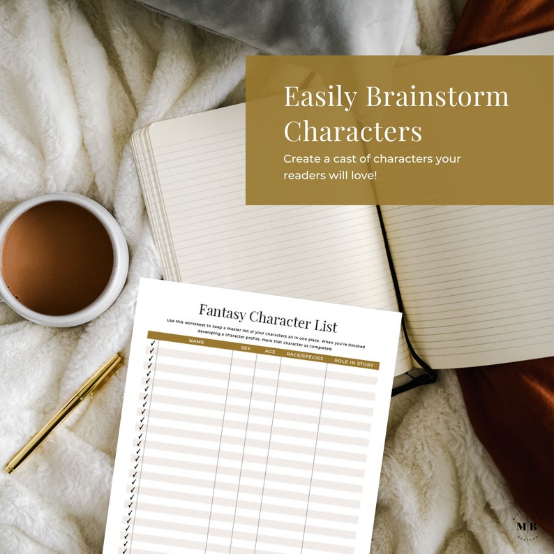 Fantasy Character List Novel Template Character Worksheet for - Etsy