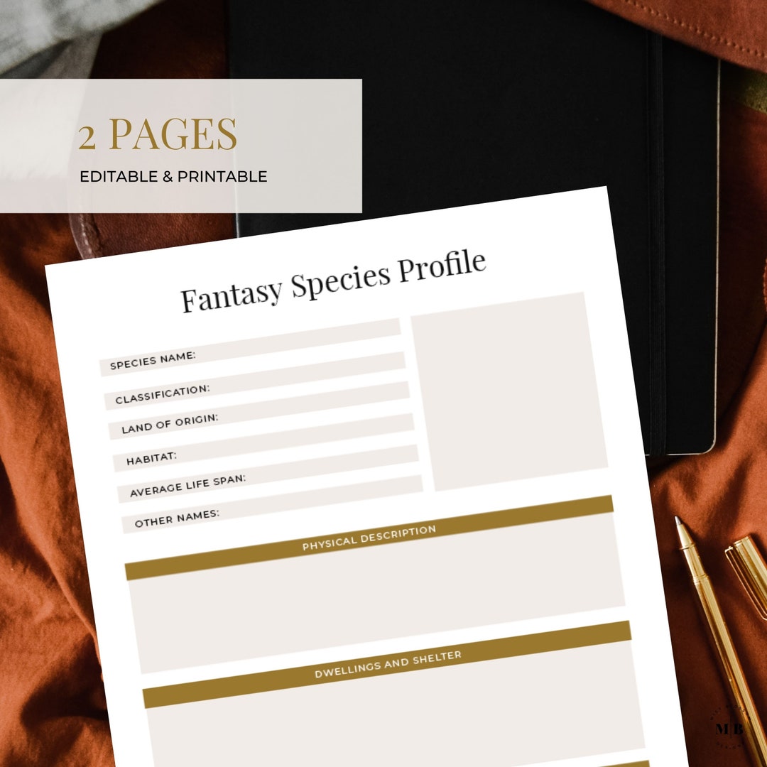 Fantasy Species Profile Template for Worldbuilding, Fantasy Writing ...