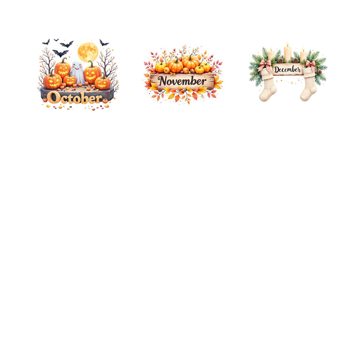 12 Months of the Year Watercolor Clipart Bundle – Seasonal PNG Set With ...