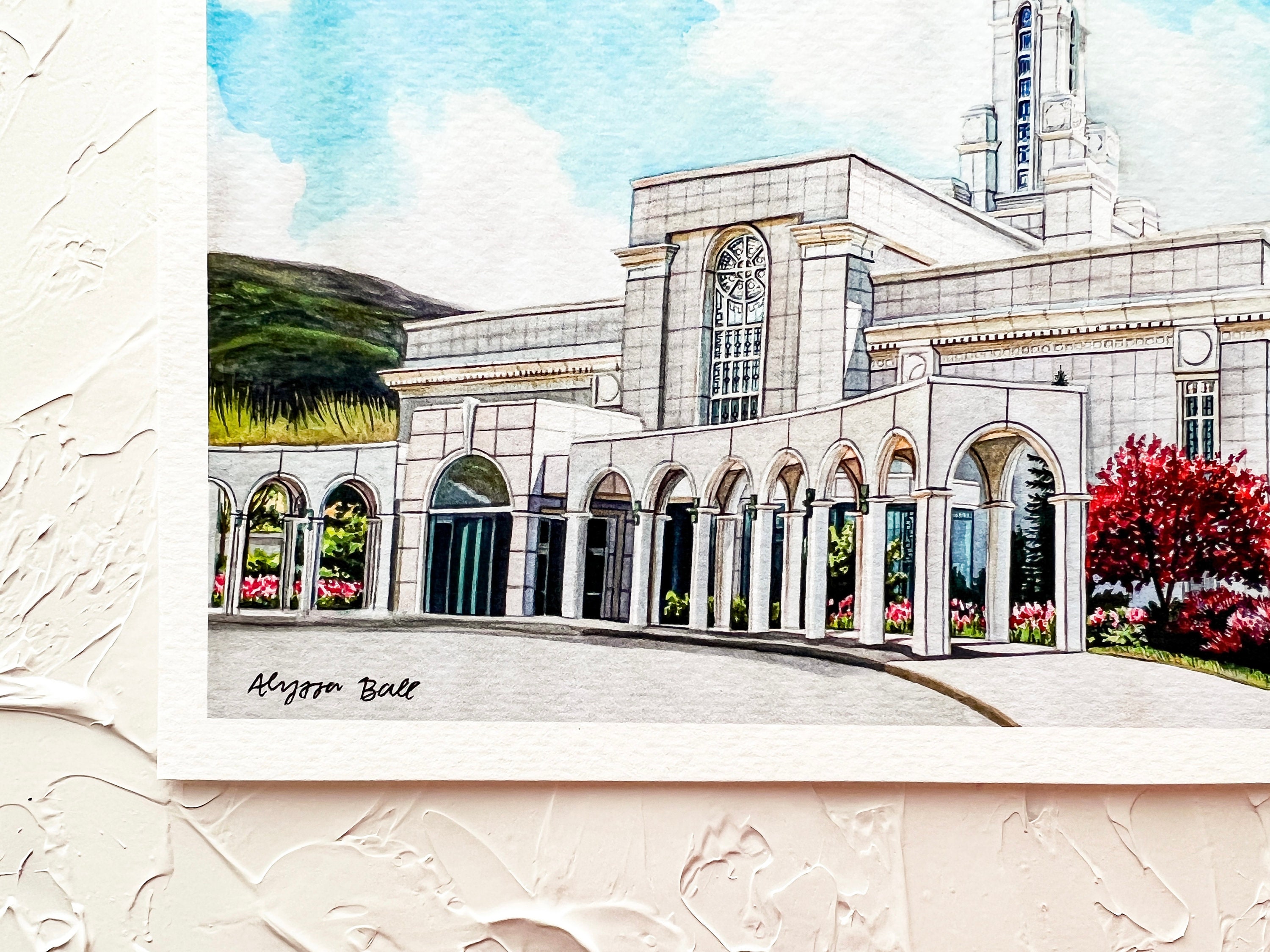 Bountiful Utah LDS Temple Watercolor Painting Art Print, Watercolor ...