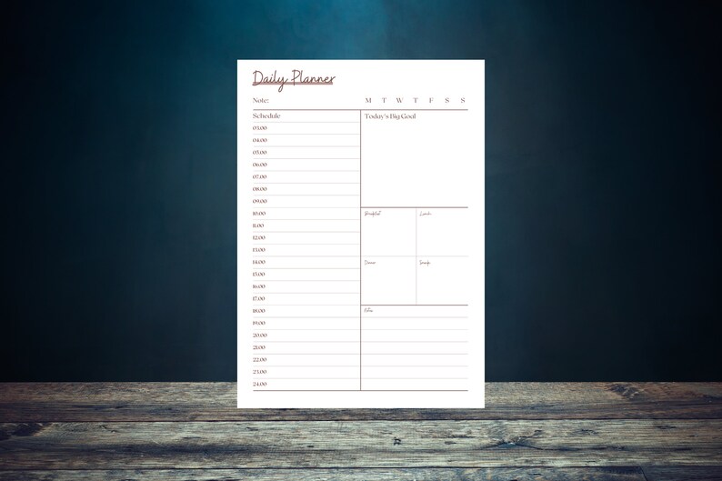 Printable Daily Sheet Plan Simple Functional Personal Daily 24 Hour ...