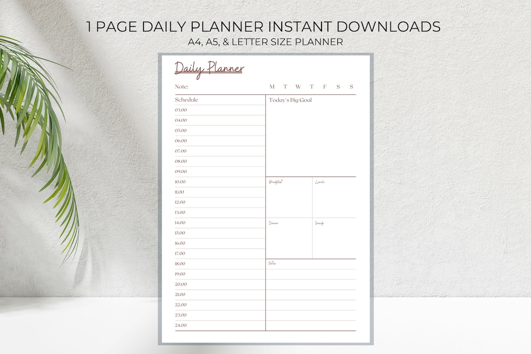 Printable Daily Sheet Plan Simple Functional Personal Daily 24 Hour ...