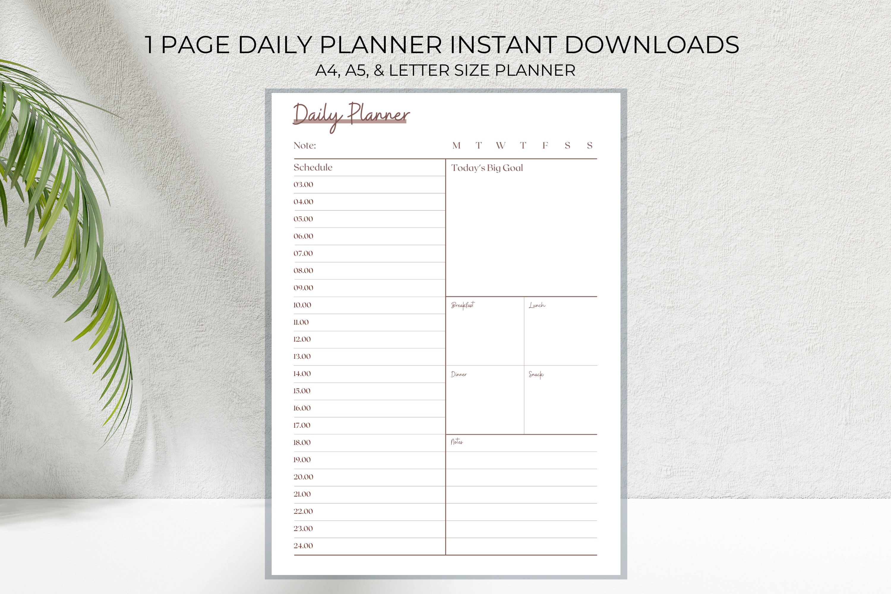 Printable Daily Sheet Plan Simple Functional Personal Daily 24 Hour ...