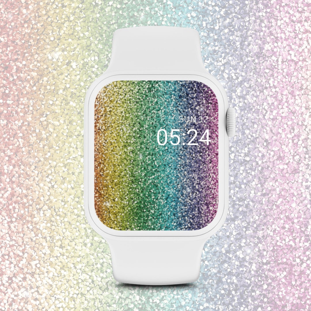 Rainbow Glitter Apple Watch Face, Glittery Ombre Watch Wallpaper ...