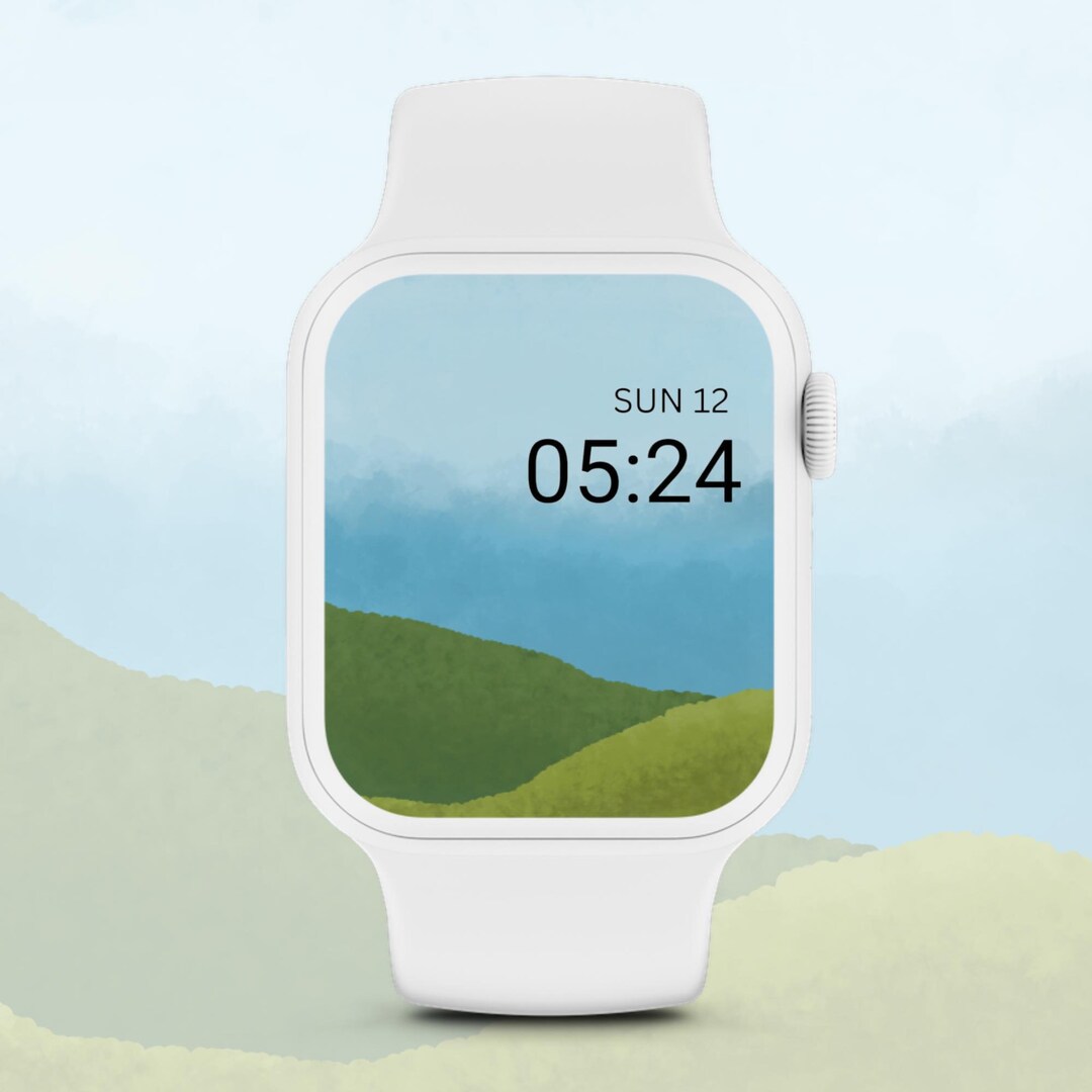 Landscape Apple Watch Face, Mountain Scene Watch Wallpaper, Grass and ...