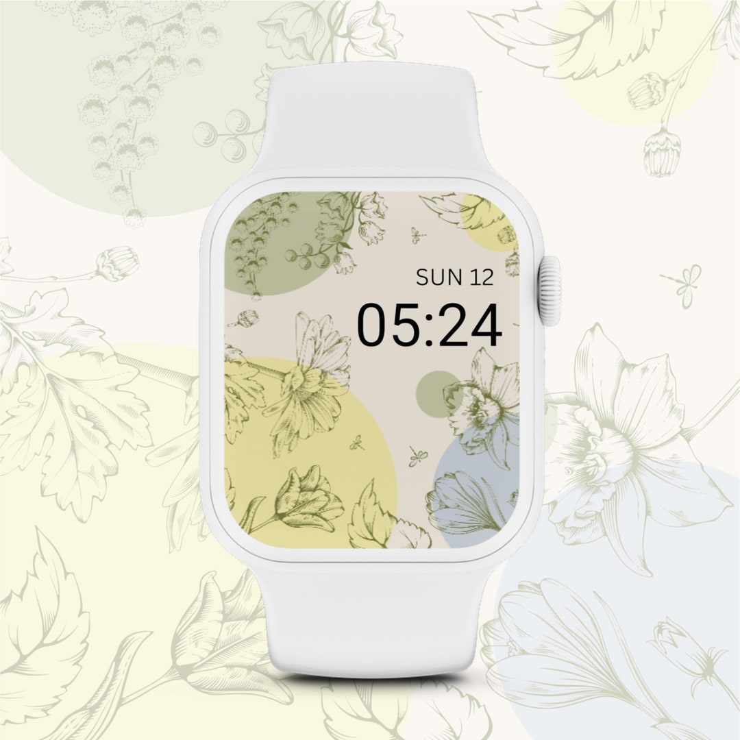 Floral Apple Watch Face, Flower Pattern Watch Wallpaper, Blue, Yellow ...