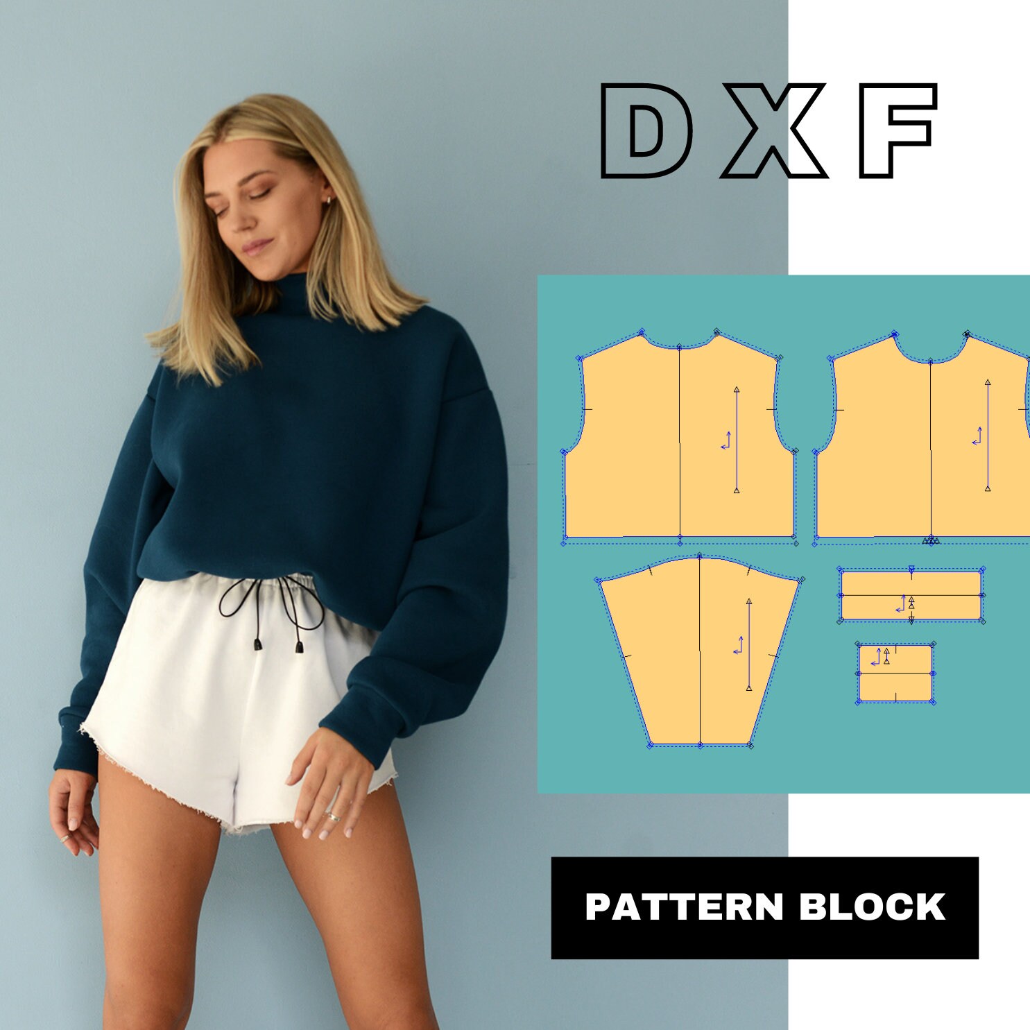 Oversize Sweater Pattern Block, DXF Clothing Files, DXF Sewing Patterns ...