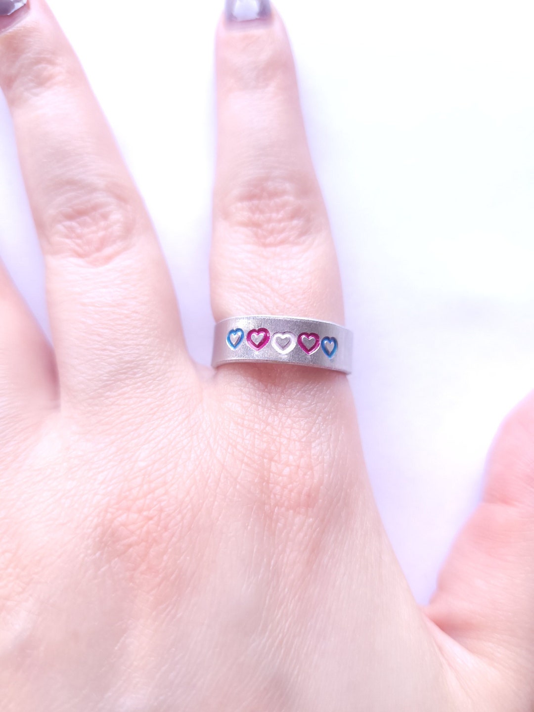 Transgender Pride Heart Ring, LGBTQ+, Aluminum Adjustable Ring - Etsy