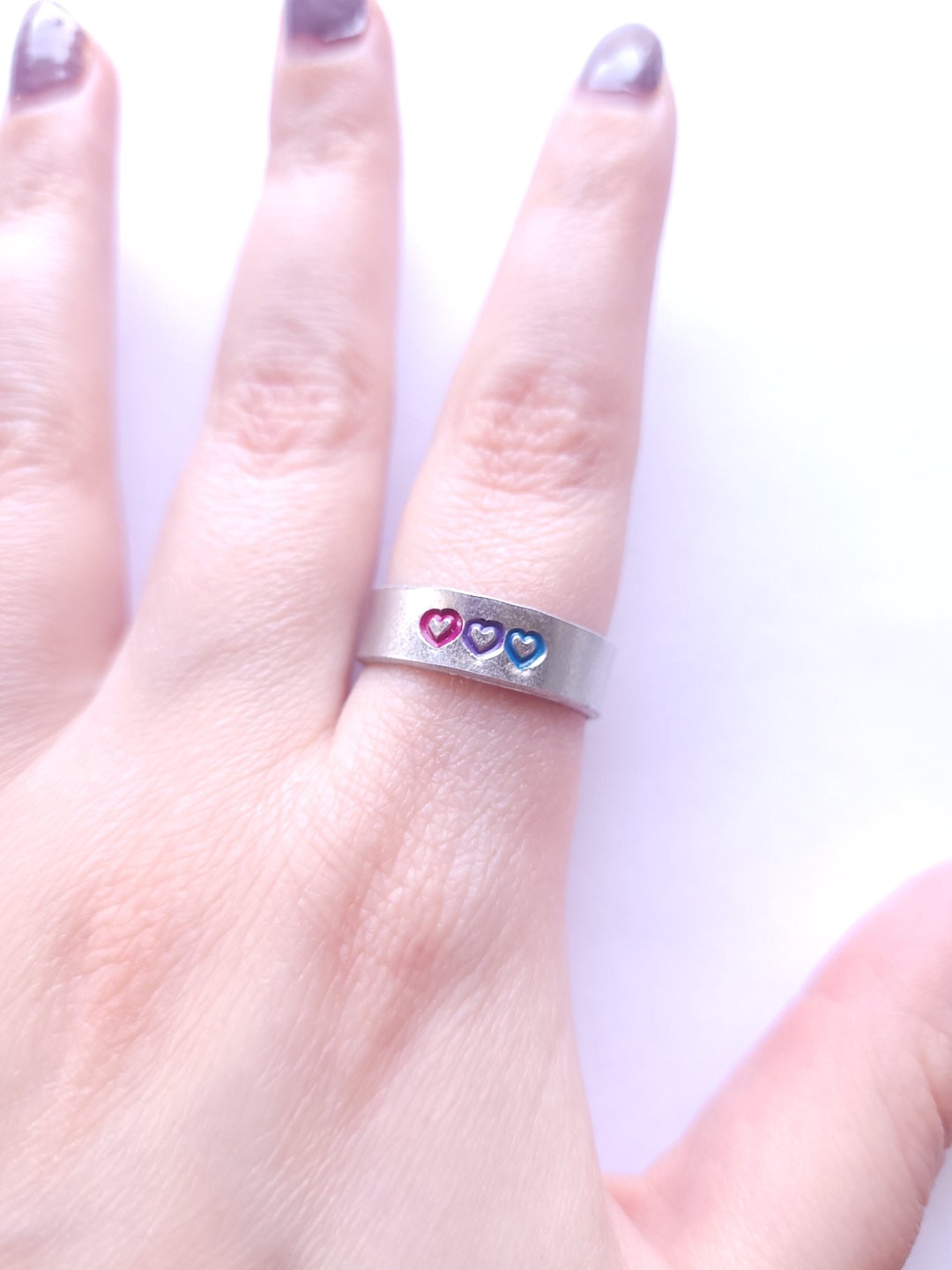 Bisexual Pride Heart Ring, LGBTQ+, Aluminum Adjustable Ring - Etsy