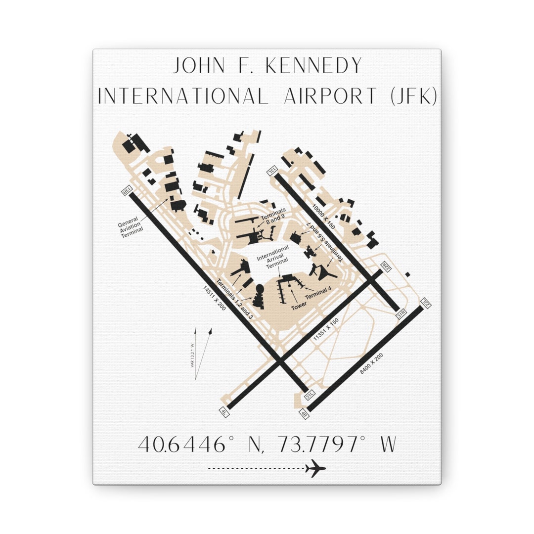 Vintage JFK International Airport Map Canvas Print Retro Aviation Wall ...