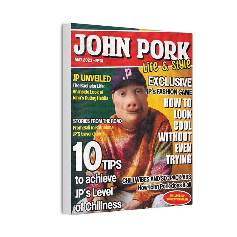 John Pork Life & Style Magazine Cover Canvas Print Funny Meme Wall Art ...